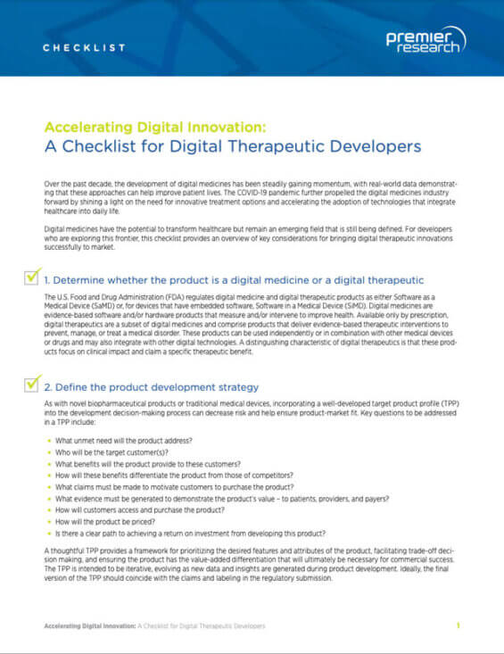 Digital Innovation Checklist for Therapeutic Developers
